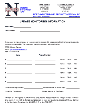Fillable Online UPDATE MONITORING INFORMATION Fax Email Print - pdfFiller