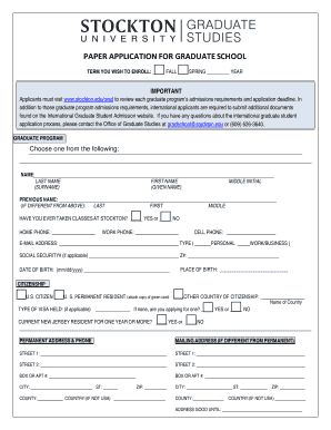 Fillable Online PAPER APPLICATION FOR GRADUATE SCHOOL Fax Email Print ...