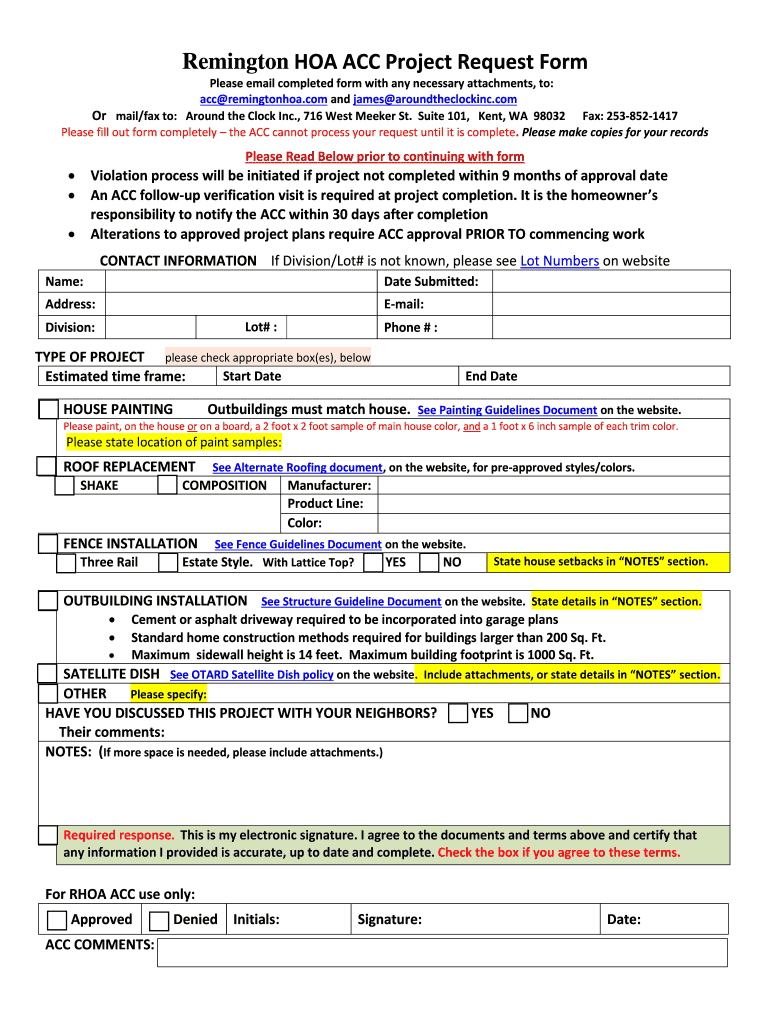Fillable Online Remington HOA ACC Project Request Form Fax Email Print ...