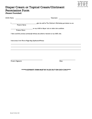 Fillable Online Diaper Cream or Topical CreamOintment Permission Form ...