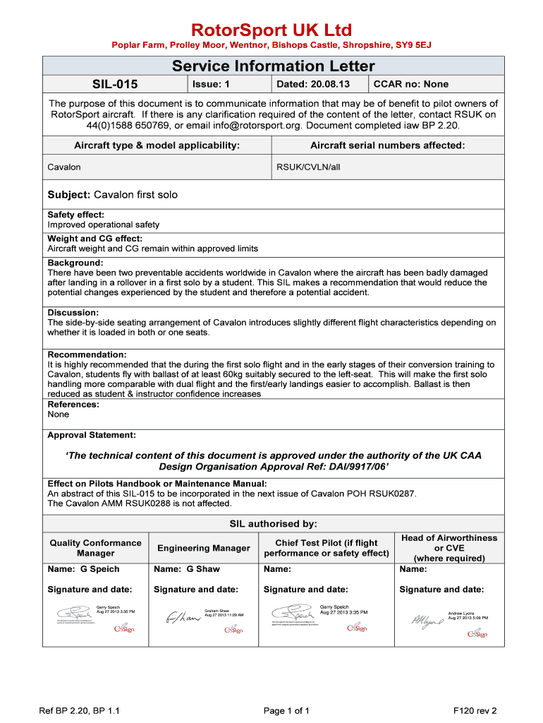 Fillable Online rotorsport Service Information letter SIL-015 Iss1 ...