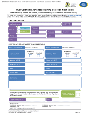Fillable Online ranzcp Dual Certificate Advanced Training Selection Notification Fax Email Print ...
