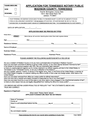 Fillable Online PLEASE CHECK ONE APPLICATION FOR TENNESSEE NOTARY ...