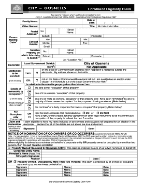 Fillable Online Enrolment Eligibility Claim bFormb - City of Gosnells ...