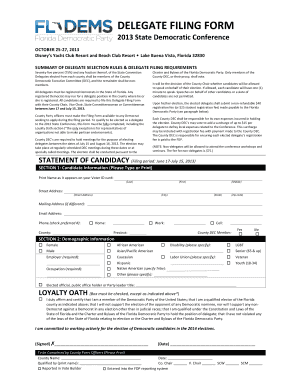 Fillable Online baycountydemocrats 2013 Delegate Filing bFormb ...