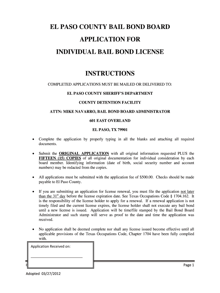 Fillable Online El paso county bail bond board bapplicationb for bindividualb bail bond bb Fax ...