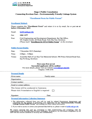 Fillable Online ktd gov Enrollment Form for Public Fo - Kai Tak ...
