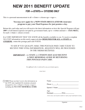 Fillable Online NEW 2011 BENEfit UpdatE - Final Expense Champions Fax ...