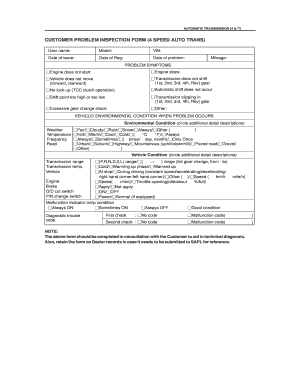 Fillable Online CUSTOMER PROBLEM INSPECTION FORM 4 SPEED AUTO TRANS Fax ...