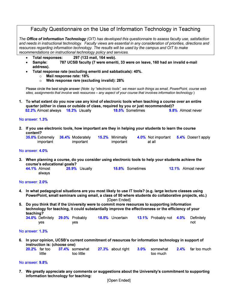 Fillable Online oit ucsb Faculty Questionnaire on the Use of ...