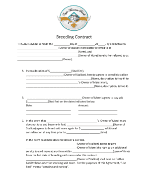 Fillable Online Breeding Contract - Eagle Mountain Ranch Arabians Fax ...