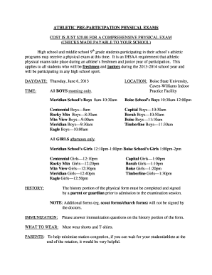 Fillable Online ATHLETIC PRE-PARTICIPATION PHYSICAL EXAMS Fax Email ...