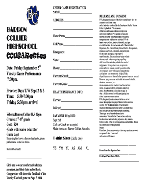 Fillable Online CHEER CAMP REGISTRATION NAME RELEASE AND CONSENT ...