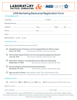 Fillable Online 2016 Marketing Bootcamp Registration Form Fax Email ...