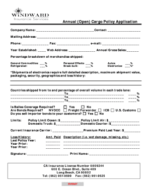 Fillable Online Annual (Open) Cargo Policy Application Fax Email Print ...