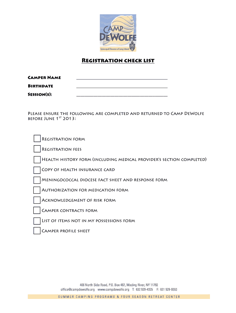 Fillable Online campdewolfe Camper Name Birthdate Session(s): Fax Email Print - pdfFiller