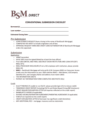 Fillable Online CONVENTIONAL SUBMISSION CHECKLIST Pre ... - BSM Direct Fax Email Print - pdfFiller