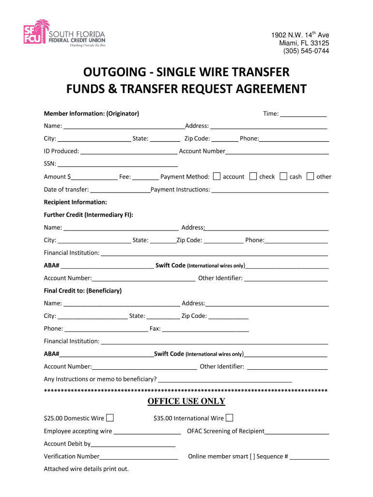 Fillable Online Boutgoingb - single bwire transferb funds amp transfer ...