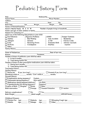 Fillable Online LW Pediatric History Form - Dr Julie Meyers Fax Email ...