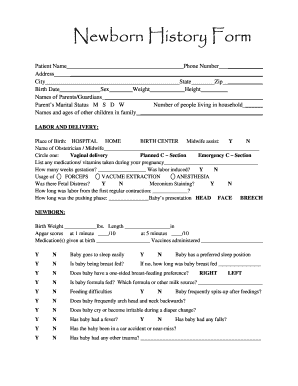 Fillable Online Newborn History Form - livewellqc Fax Email Print ...