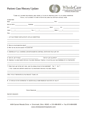 Fillable Online Patient Case History Update - WholeCare Fax Email Print ...
