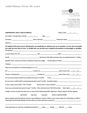 Fillable Online Adult History Form 18 years - Core Chiropractic Hampton ...