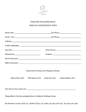 Fillable Online Prenatal Registration Form - Pediatric Wellness Group ...