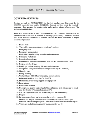 Fillable Online SECTION VI: Covered Services COVERED SERVICES Services ...
