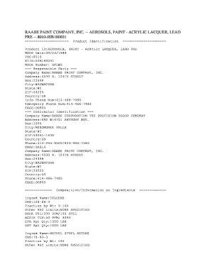 Fillable Online RAABE PAINT COMPANY INC -- AEROSOLS PAINT - ACRYLIC Fax ...