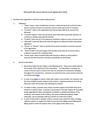Fillable Online Microsoft SQL Azure Service Level Agreement (SLA) Fax ...