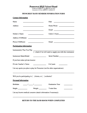 Fillable Online penncrestband Student Information Form - Penncrest High ...