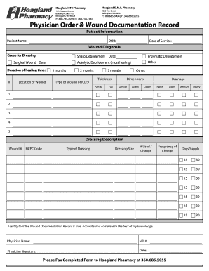 Fillable Online Physician Order & Wound Documentation Record - Hoagland ...