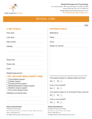 Fillable Online REFERRAL FORM - Weight Management Psychology Fax Email ...