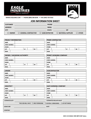 Fillable Online JOB INFORMATION SHEET - Eagle Industries Fax Email ...