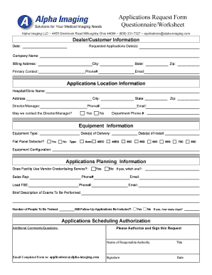 Fillable Online Applications Request Form Questionnaire/Worksheet ...