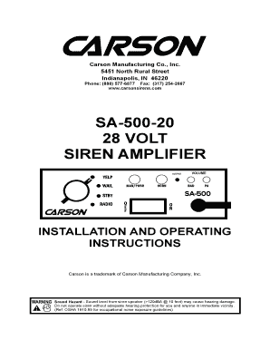 Fillable Online SA-500-20 28 VOLT SIREN AMPLIFIER - Carson Mfg Fax ...