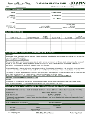 Fillable Online CLASS REGISTRATION FORM STORE # *All information must ...