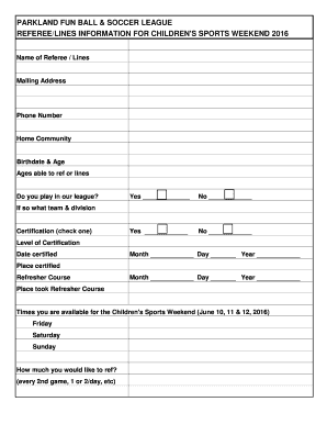 Fillable Online parklandfunball Referee Information Sheet - Parkland ...