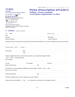 Remplissable En Ligne angvc CNED - dossier inscription coll ge 2012 ...