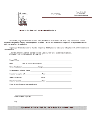 Fillable Online stslr MEDICATION ADMINISTRATION RELEASE FORM ...