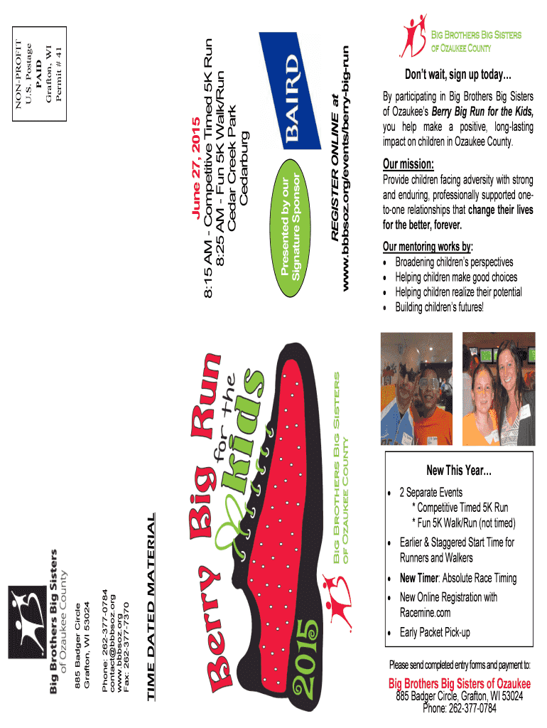 Fillable Online bbbsoz Berry Big Run Brochure - Big Brothers Big ...