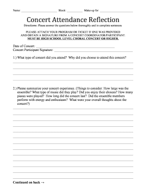 Fillable Online pldchoir Concert Attendance Reflection ...