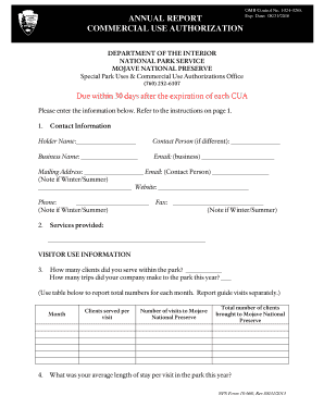 Fillable Online nps Annual report instructions commercial use authorization Fax Email Print ...