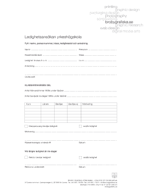 Fillable Online sunne Fyll i namn, personnummer, klass, ledighetstid ...