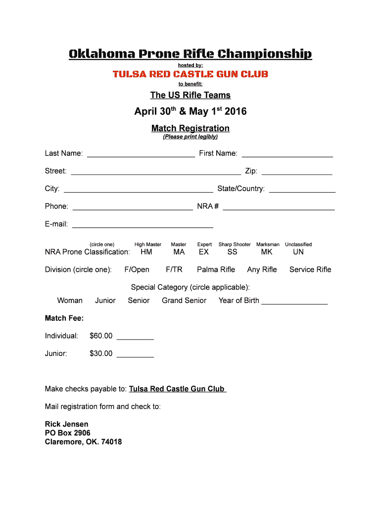 Fillable Online Oklahoma Prone Rifle Championship - Tulsa Red Castle ...