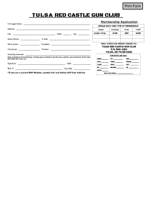Fillable Online Membership Application - Tulsa Red Castle Gun Club Fax ...