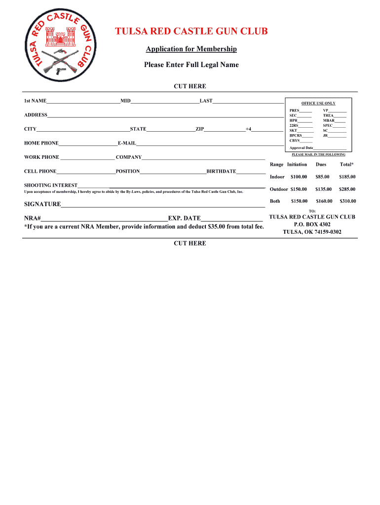 Fillable Online PLEASE MAIL IN THE FOLLOWING - Tulsa Red Castle Gun ...