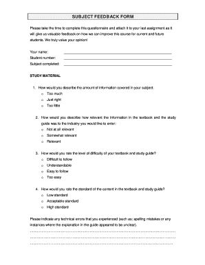 Fillable Online learninggroup co SUBJECT FEEDBACK FORM - learninggroup ...