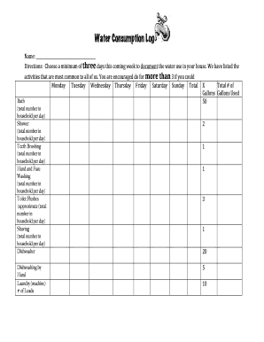 Fillable Online Water Consumption Log Fax Email Print - pdfFiller