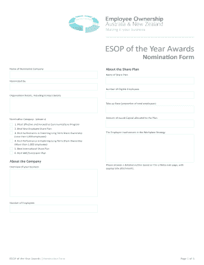 Fillable Online ESOP of the Year Awards - Employee Ownership Australia ...